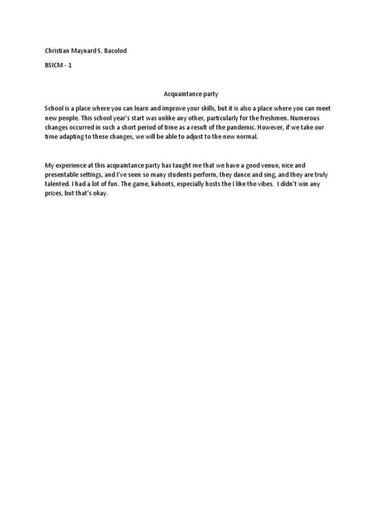 Acquaintance Party Essay - Bacolod | PDF