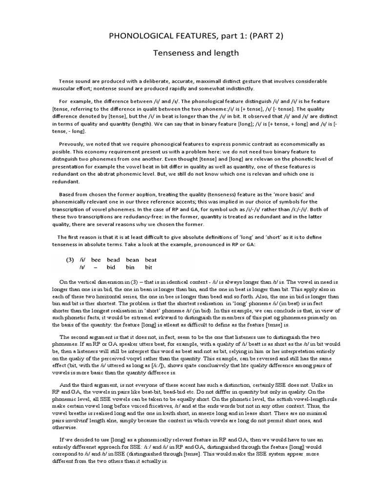 Phonological Features | PDF | Vowel | Phoneme