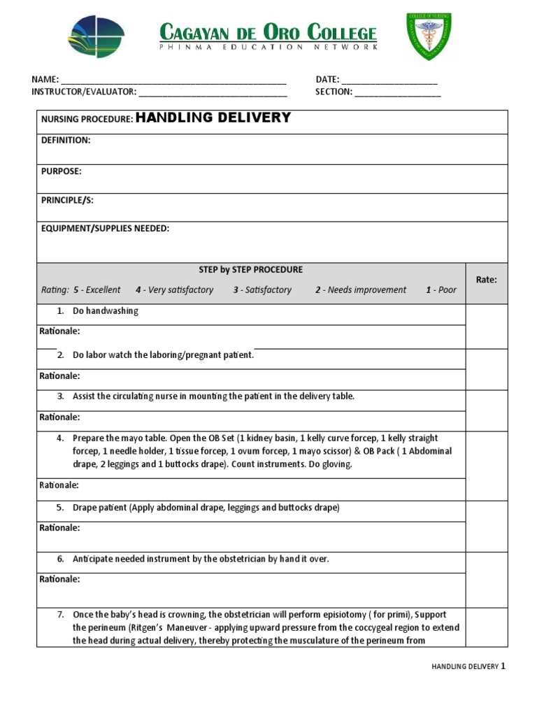 Checklist - Handling Delivery | PDF | Childbirth | Health Care