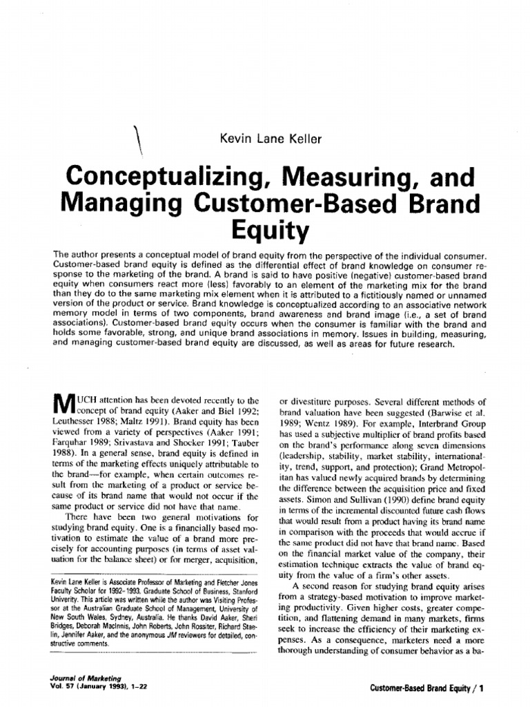 Conceptualizing, Measuring, and Managing Customer-Based Brand Equity | PDF Conceptualizing, Measuring, and Managing Customer-Based Brand Equity | PDF