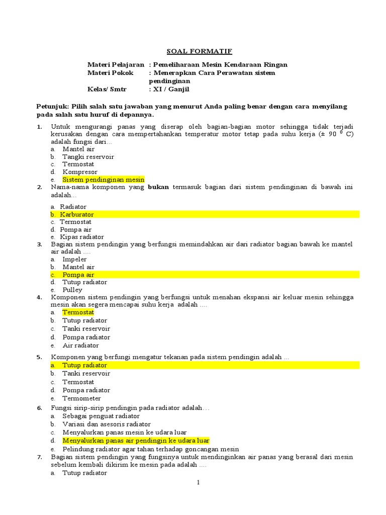 SOAL FORMATIF Pendingin | PDF