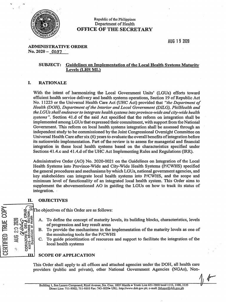 DOH Administrative Order No 2020 0037 | PDF | Health System | Health ...