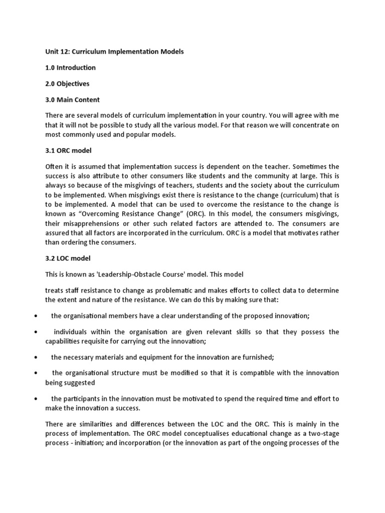 Curriculumn Implementation Models | PDF | Evaluation | Curriculum