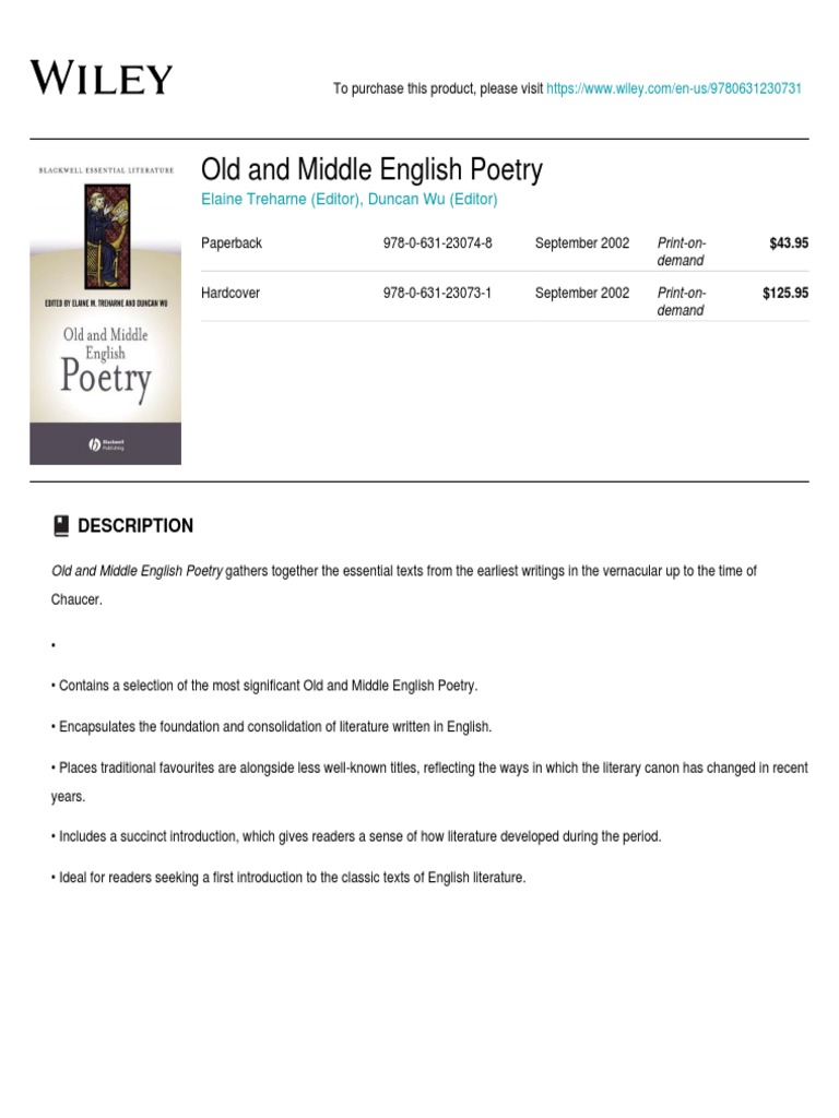 Wiley - Old and Middle English Poetry - 978-0-631-23073-1 | PDF | Home ...