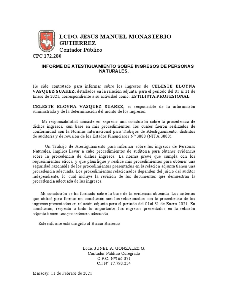 Certificacion de Ingresos | PDF