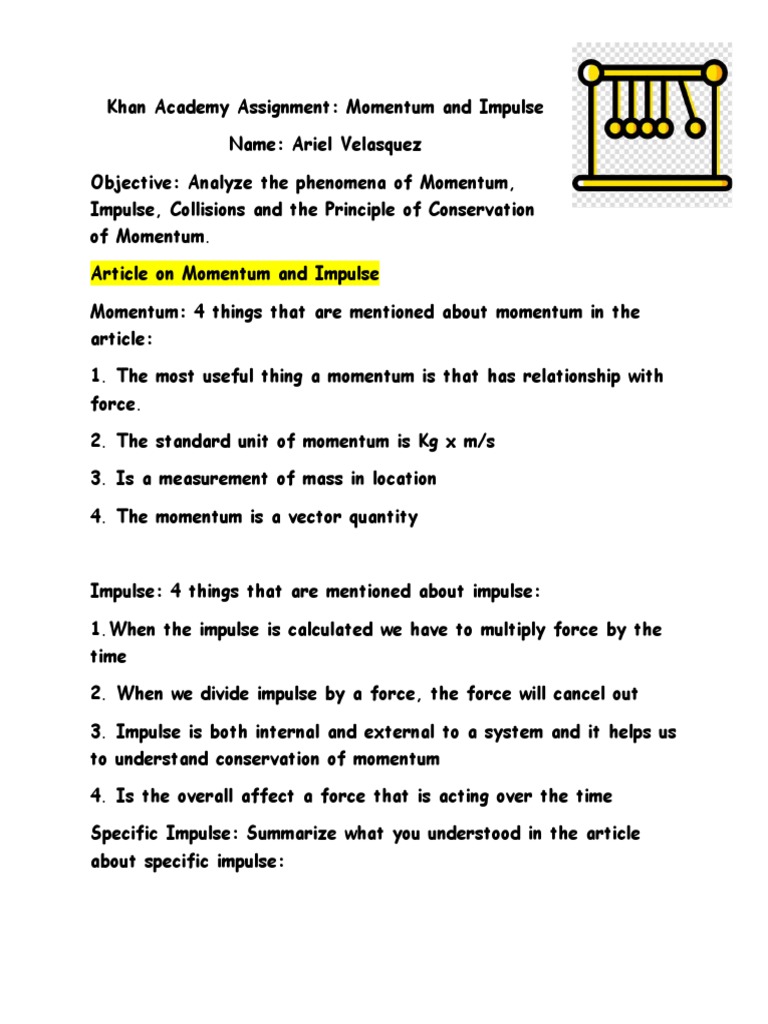 Khan Academy Assignment Momentum | PDF | Science & Mathematics