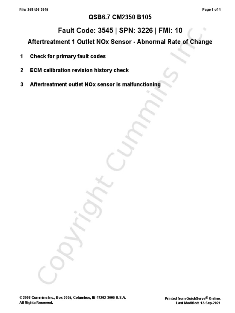 Fault Code: 3545 - SPN: 3226 - FMI: 10: QSB6.7 CM2350 B105 | PDF
