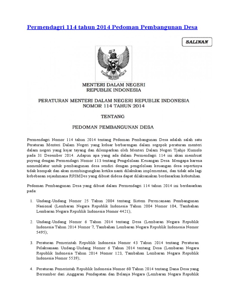 Petunjuk Penyusunan RPJM Berdasarkan Permendagri 114 | PDF