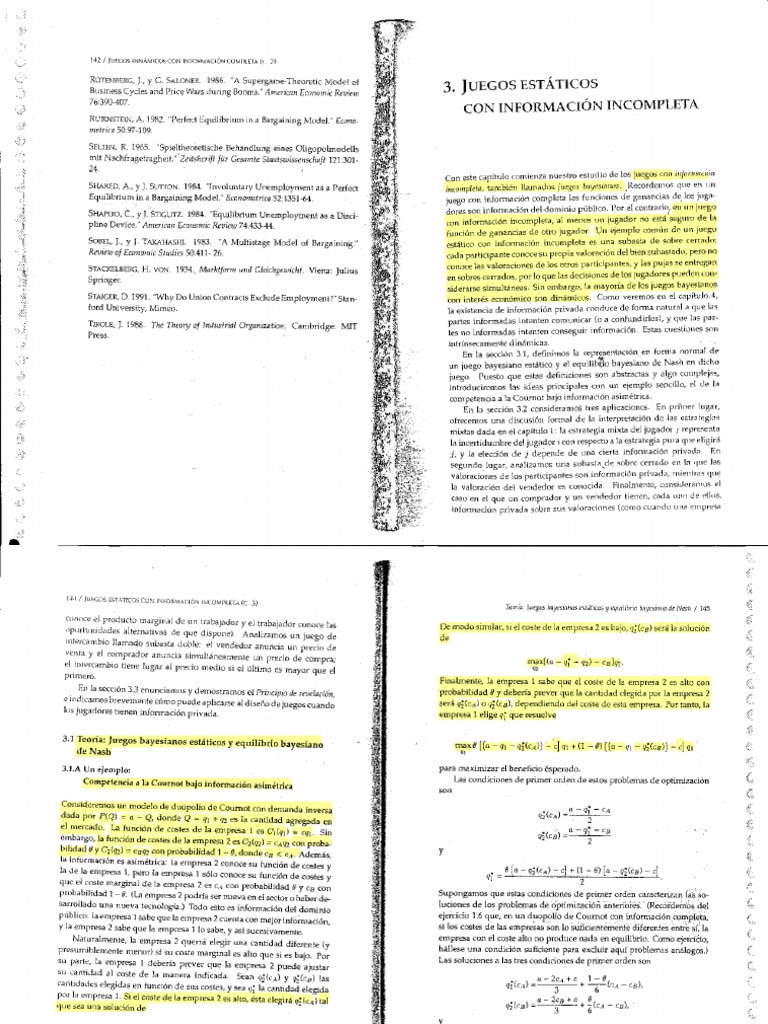 Juegos Estáticos con Información Incompleta | PDF | Probabilidades y ...