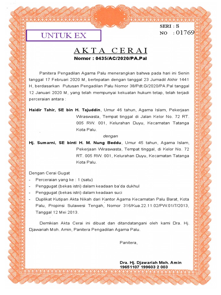 Akta Cerai UNTUK SUAMI | PDF