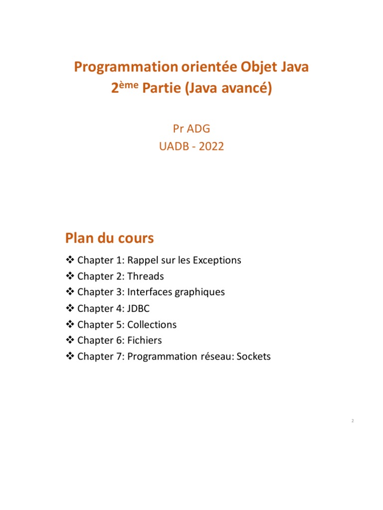 Cours Java Avancé 2022 Jusqu'Au Base de Données | PDF | Thread (informatique) | Java (Langage de ...