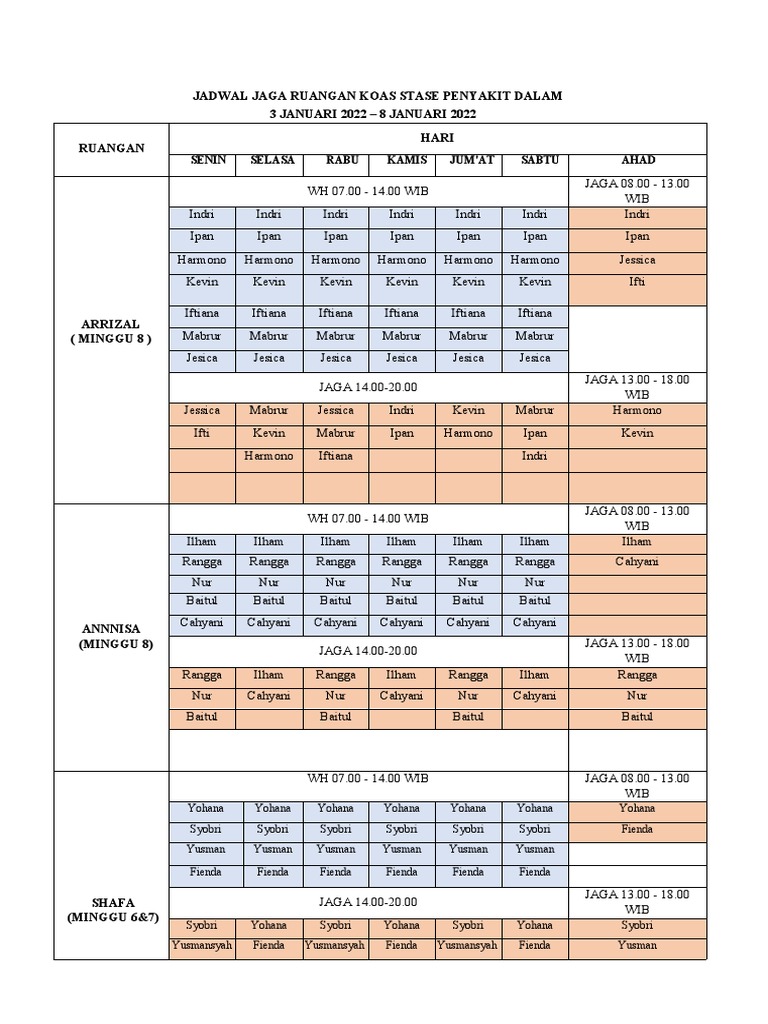 Jadwal WH Dan Jaga Interna | PDF