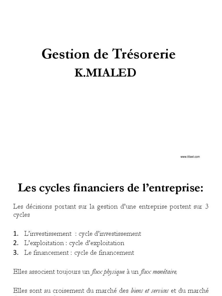 Gestion Tresor | PDF | Fonds de roulement | Ratio financier