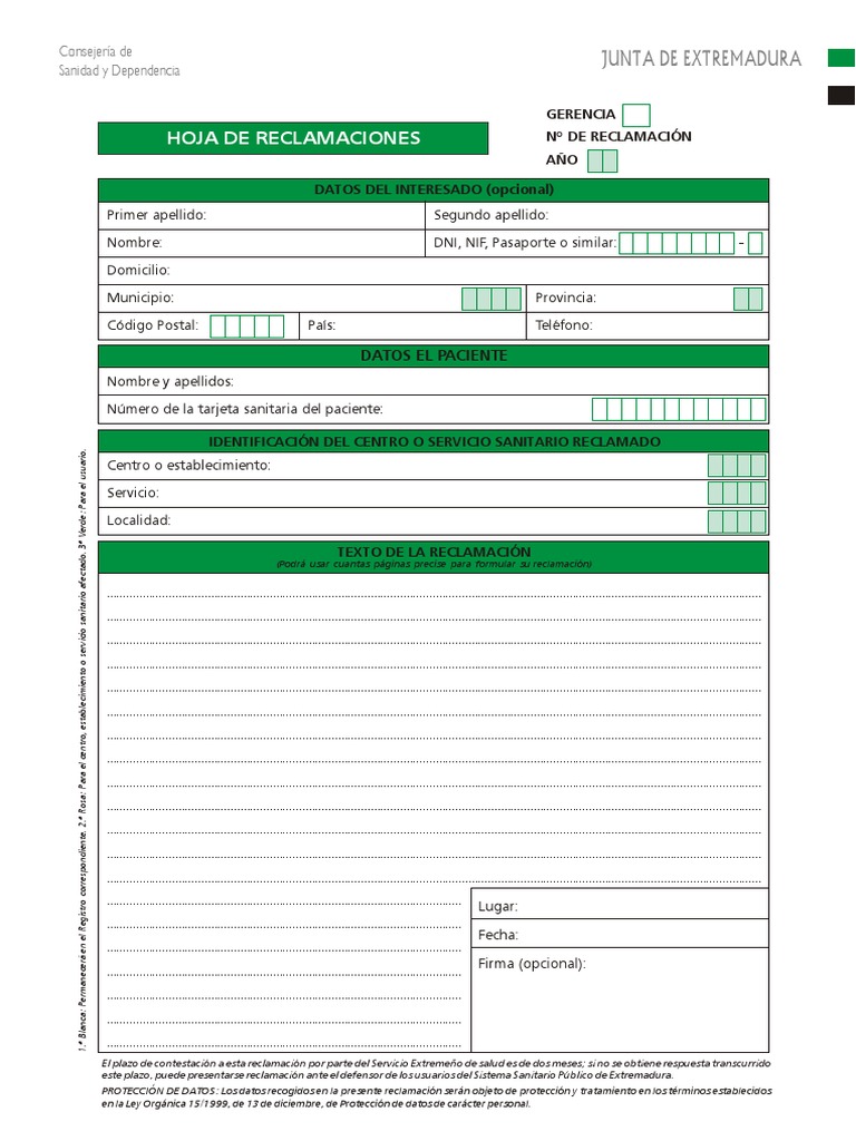 Hoja Reclamaciones Ses | PDF | Privacidad de la información