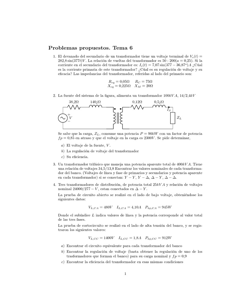 P Tema6 | Descargar gratis PDF | Transformador | Energia electrica
