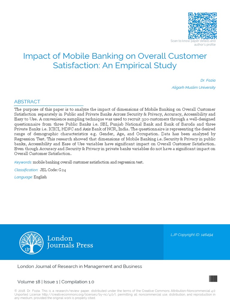 427 - Impact of Mobile Banking On Overall Customer Satisfaction An Empirical Study | PDF | P ...
