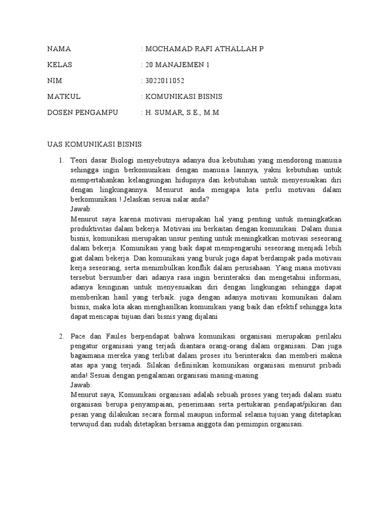 Uas Komunikasi Bisnis | PDF | Pengembangan Diri