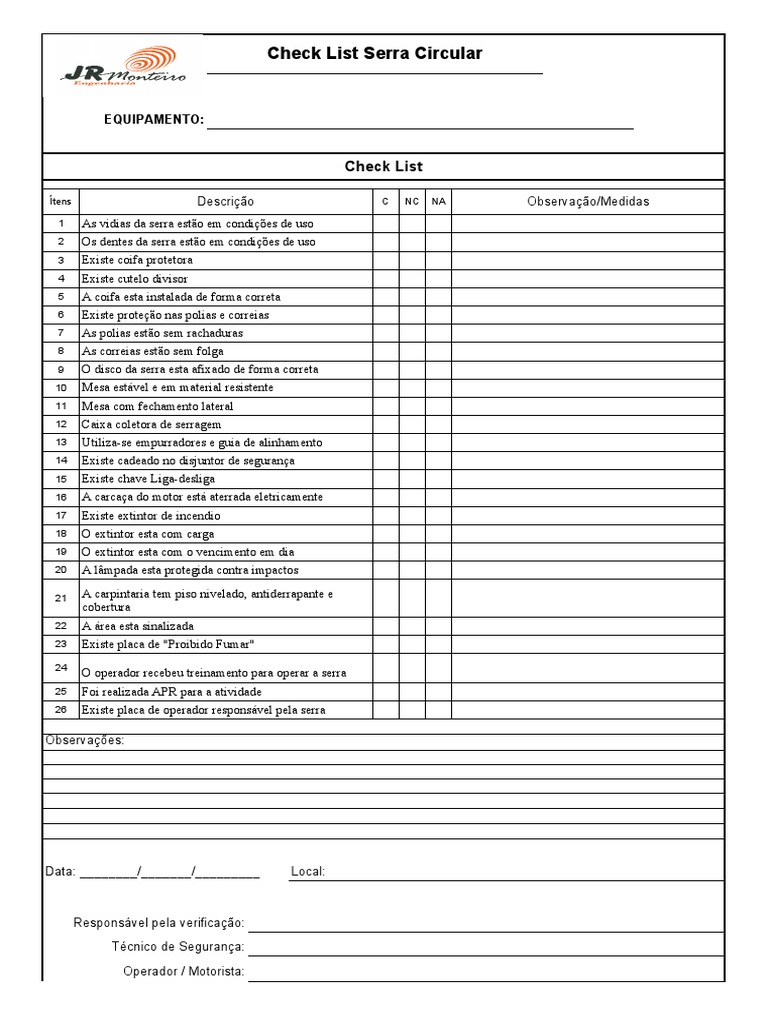 Check List Serra Circular | PDF