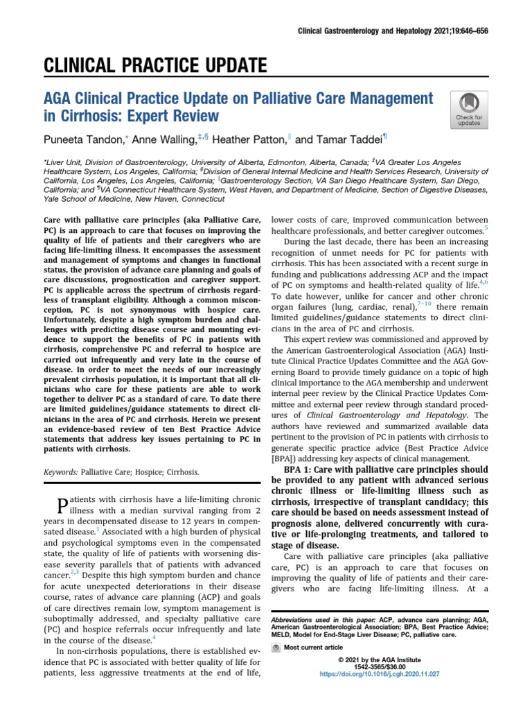 AGA Clinical Practice Update On Palliative Care Management | PDF ...