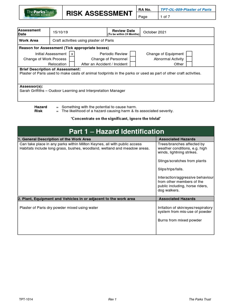 TPT Ol 009 Plaster of Paris | PDF | Risk | Hazards