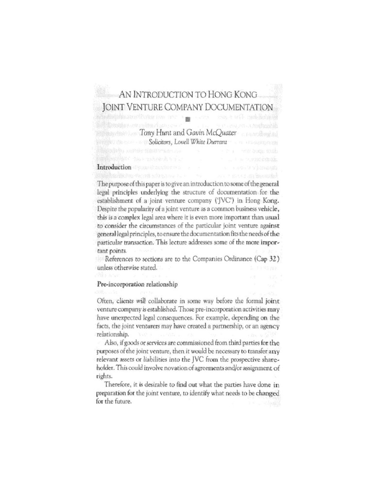Hong Kong Joint Venture Documentation | PDF | Board Of Directors ...