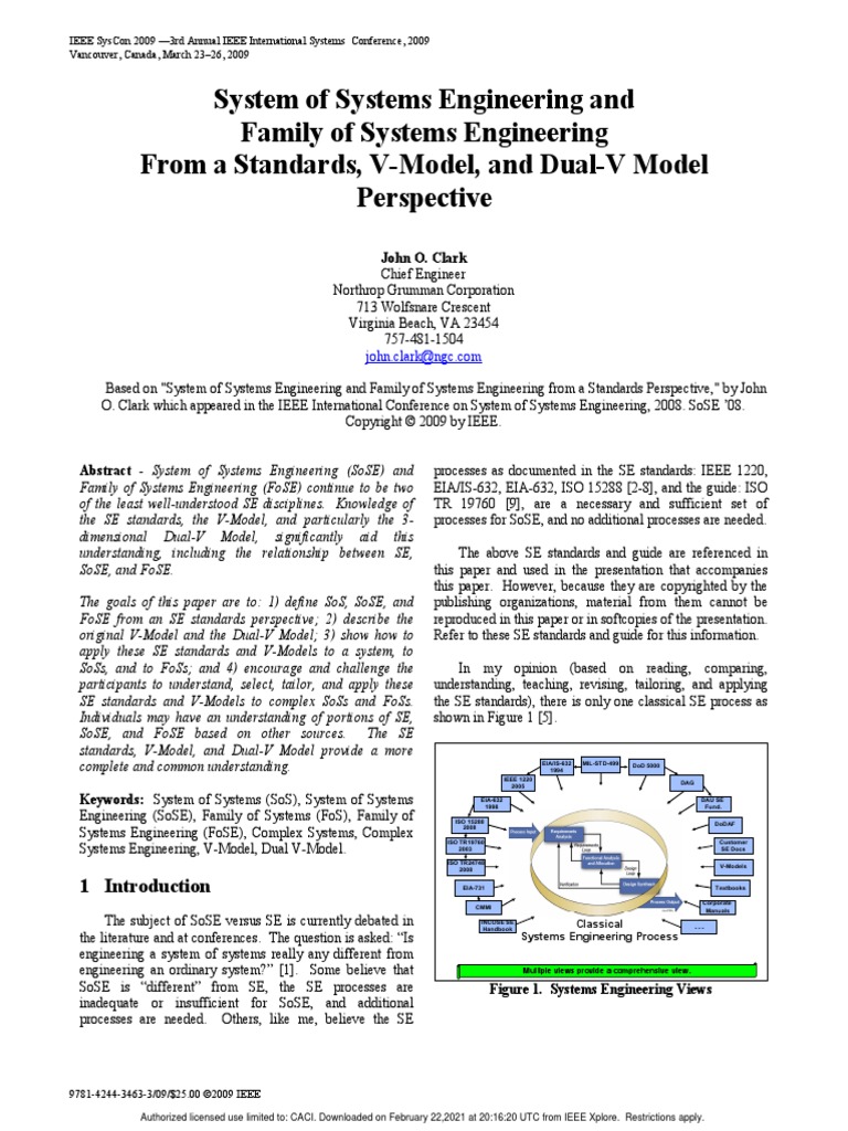 System of Systems Engineering and Family of Systems Engineering From A Standards, V-Model, and ...