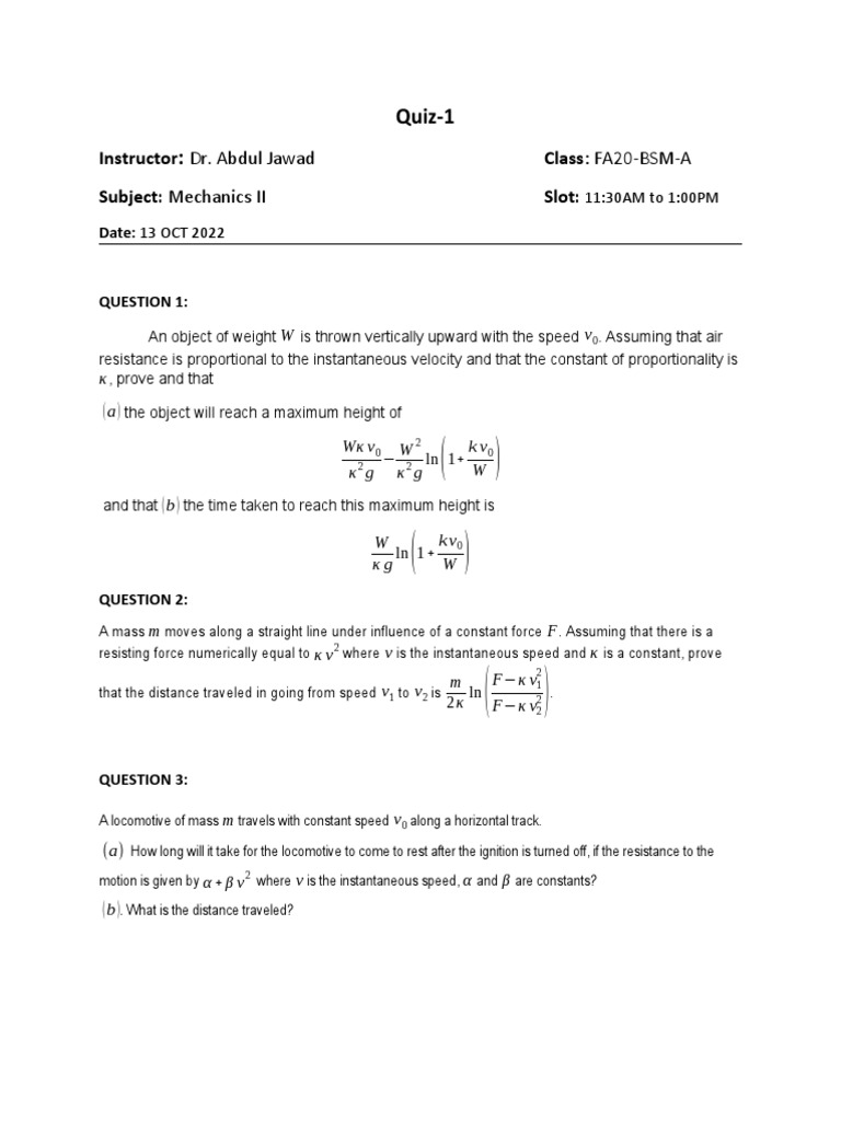 Quiz | Download Free PDF | Speed | Force