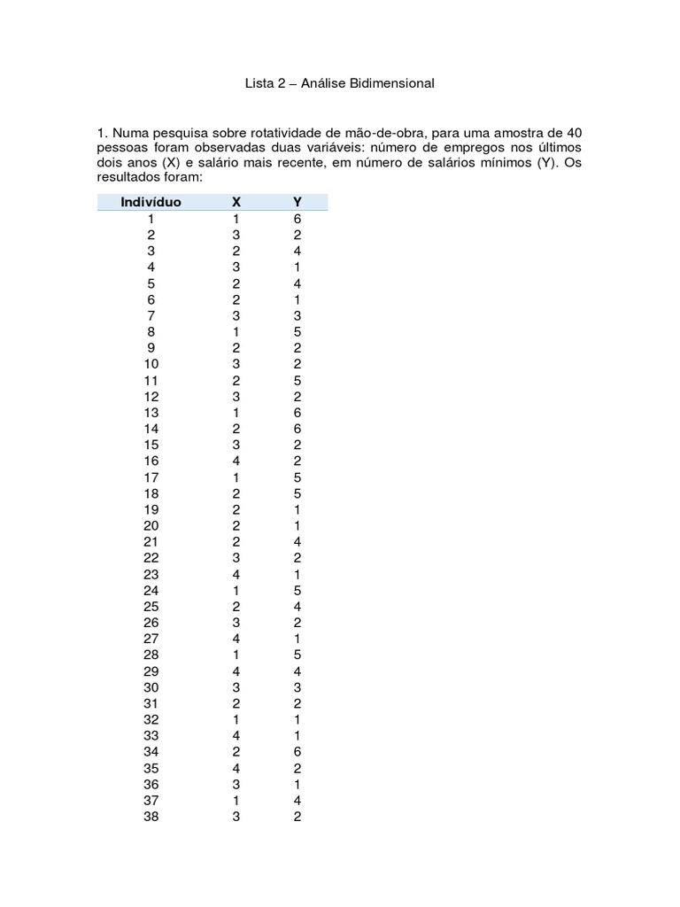Lista 2 - Análise Bidimensional | PDF | Histograma