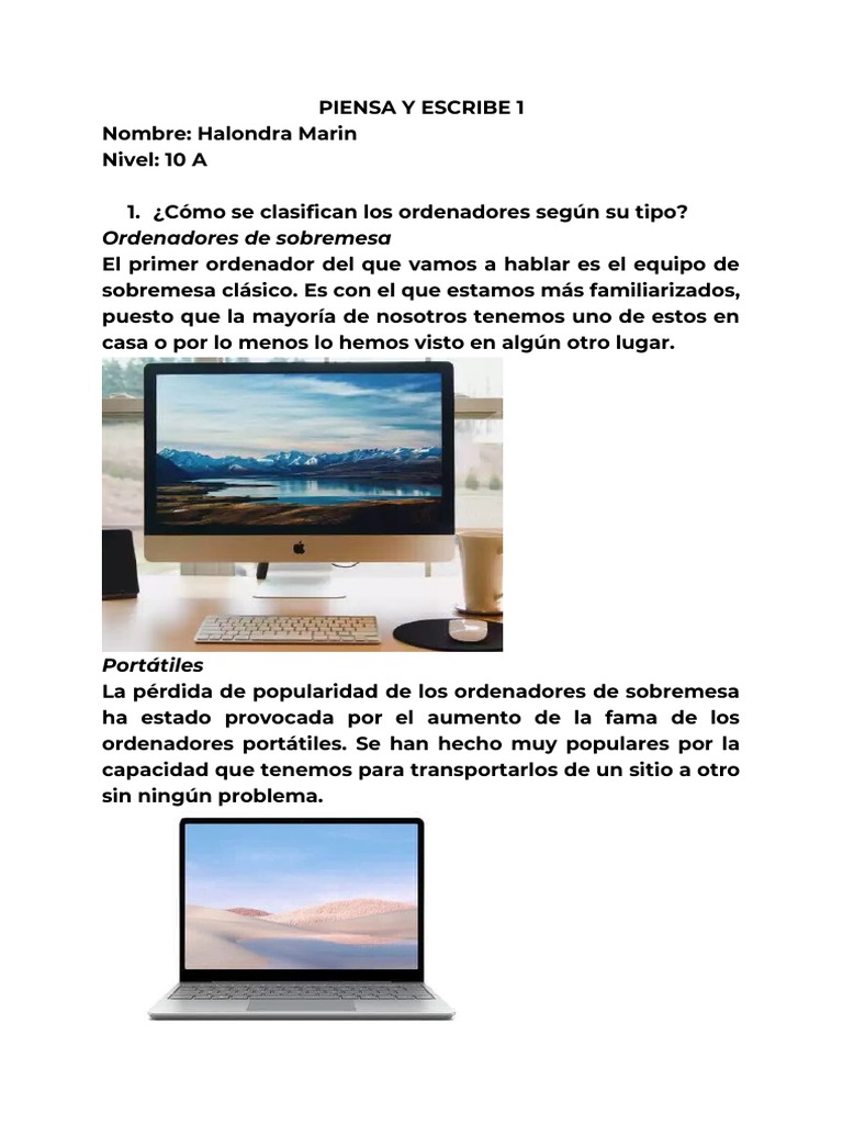 Piensa y Escribe 1 | PDF | Microcomputadoras | Periférico