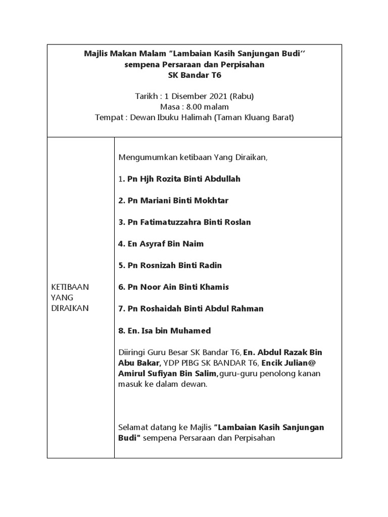 Teks Pengacara Majlis Makan Malam | PDF