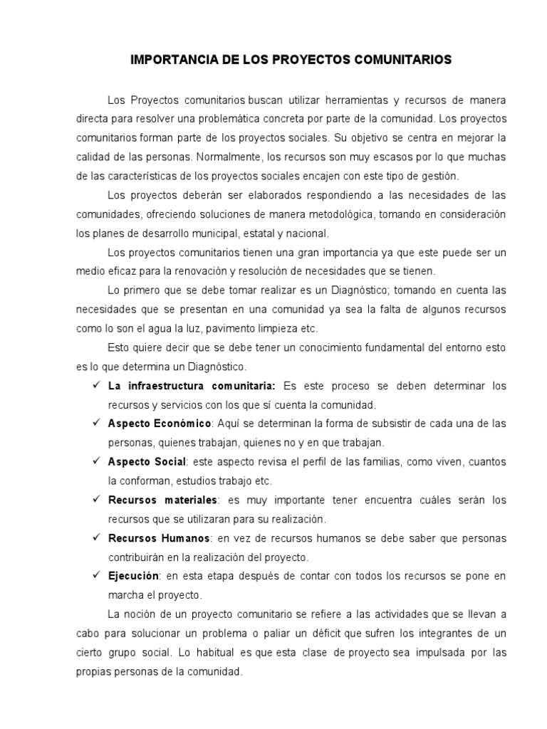 Importancia de los Proyectos Comunitarios | PDF