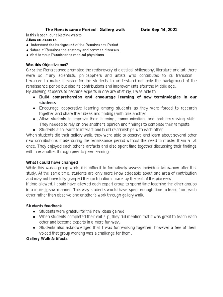 Gallery Walk - Reflections | PDF | Learning | Education Theory