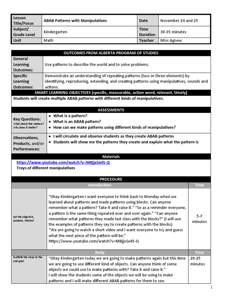 Abab Patterns With Manipulative Trays | PDF | Learning | Neuroscience
