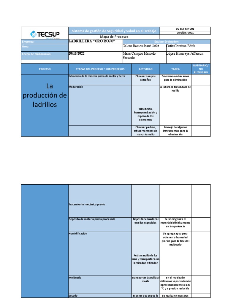 Matriz de Mapeo de Procesos | PDF | Ladrillo | Ciencias de la Tierra