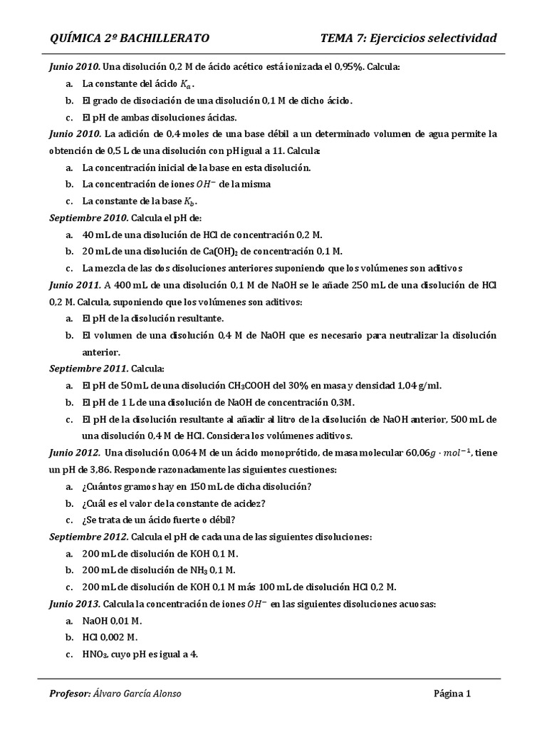 Tema 7 y 8. Ã¡cidos y Bases | PDF | Ph | Ácido