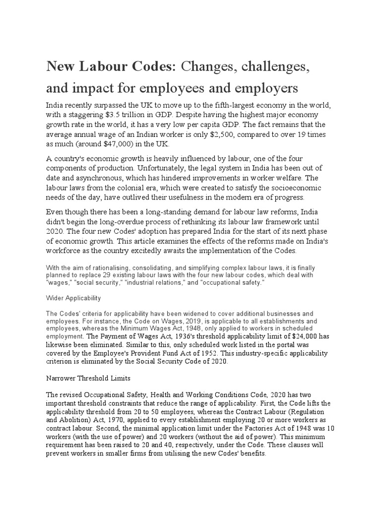 New Labour Codes | PDF | Employment | Overtime