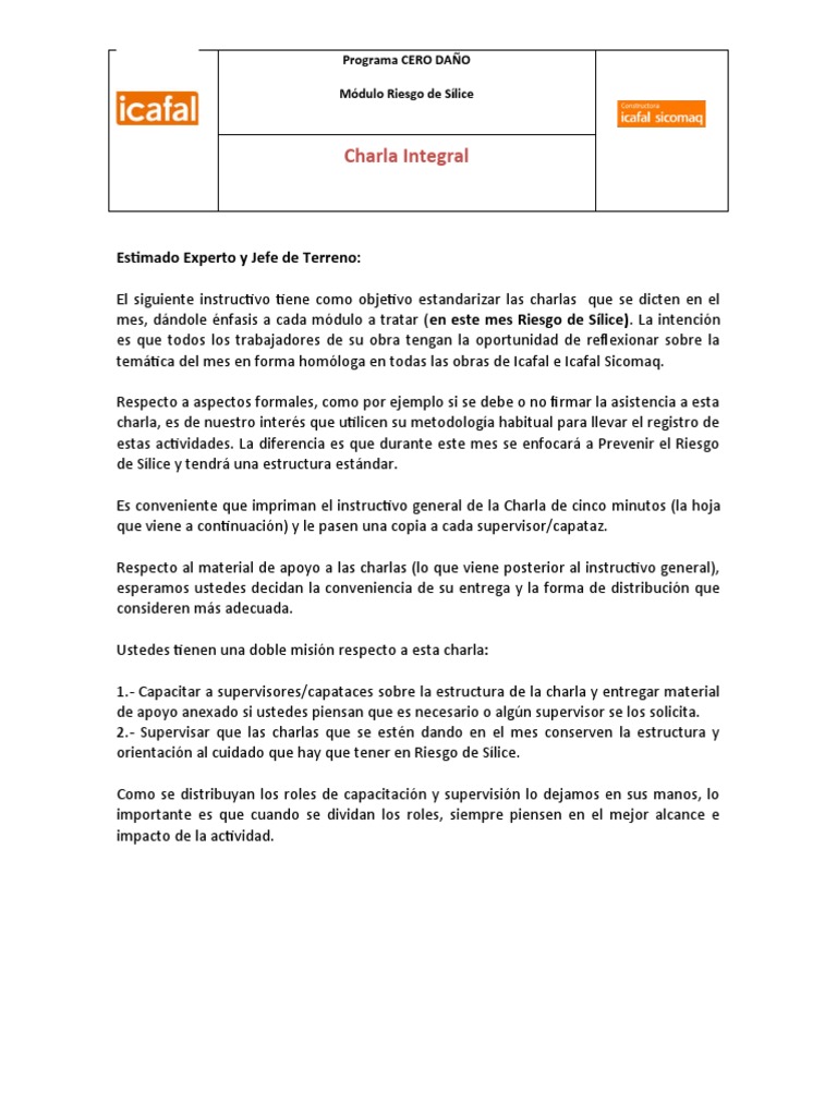 Charla de Cinco Minutos Riesgo de Sílice | PDF | Medicina | Especialidades Medicas