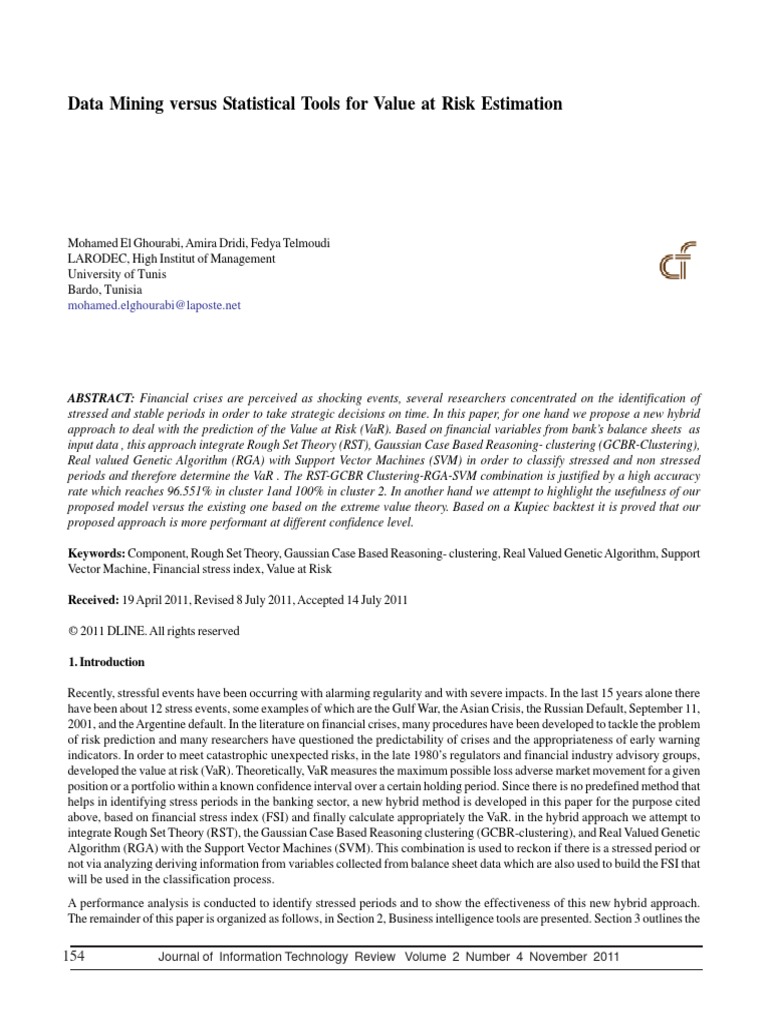 Data Mining Versus Statistical Tools For Value at Risk Estimation | PDF | Value At Risk ...