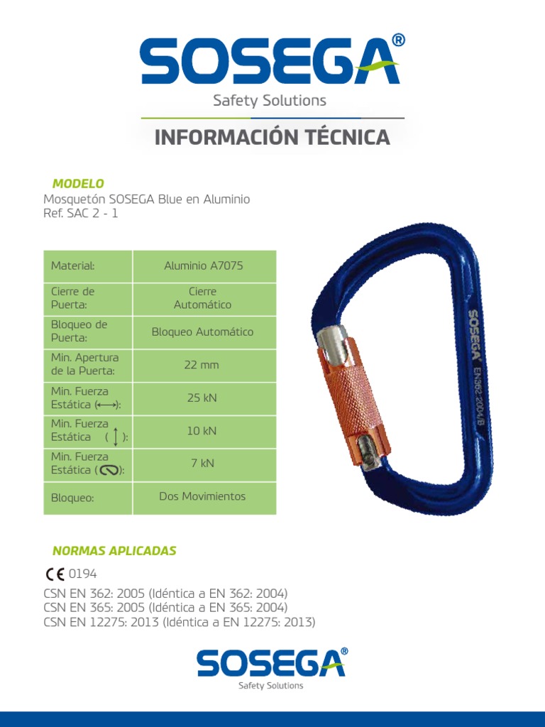 Mosquetón SOSEGA Blue en Aluminio SAC2 1 | PDF | Tecnología