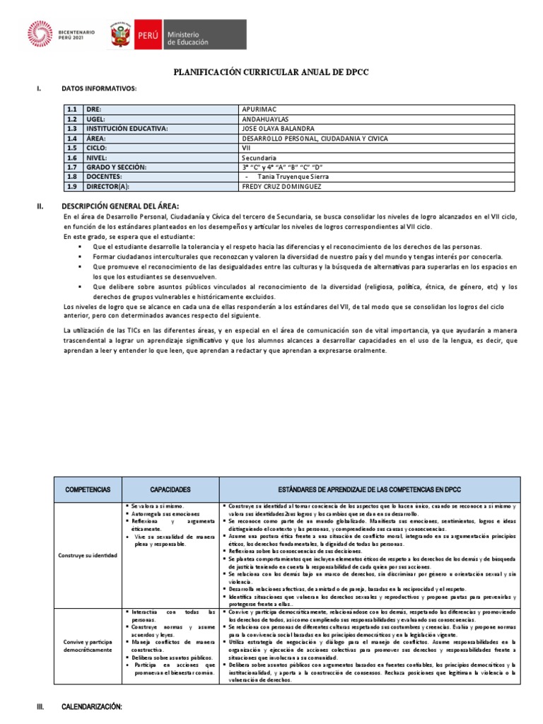 DPCC 3° Programación Anual-Final | PDF | Sustentabilidad | Aprendizaje