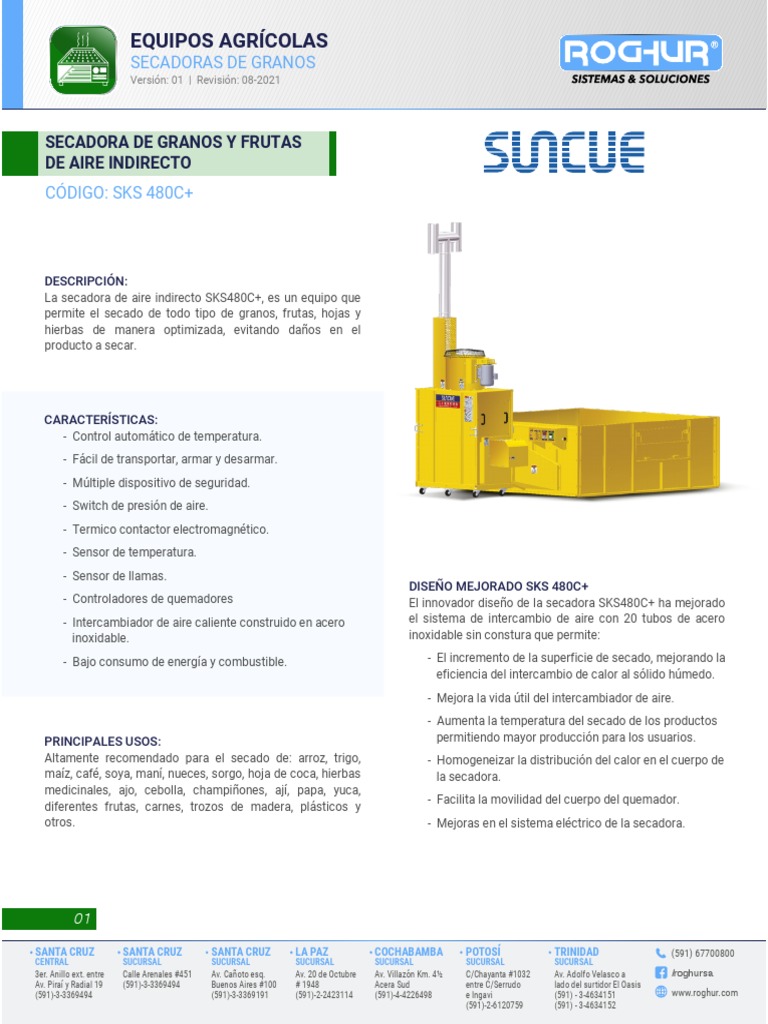 SKS 480C+ Secadora de Granos y Frutas de Aire Indirecto - Suncue | PDF ...