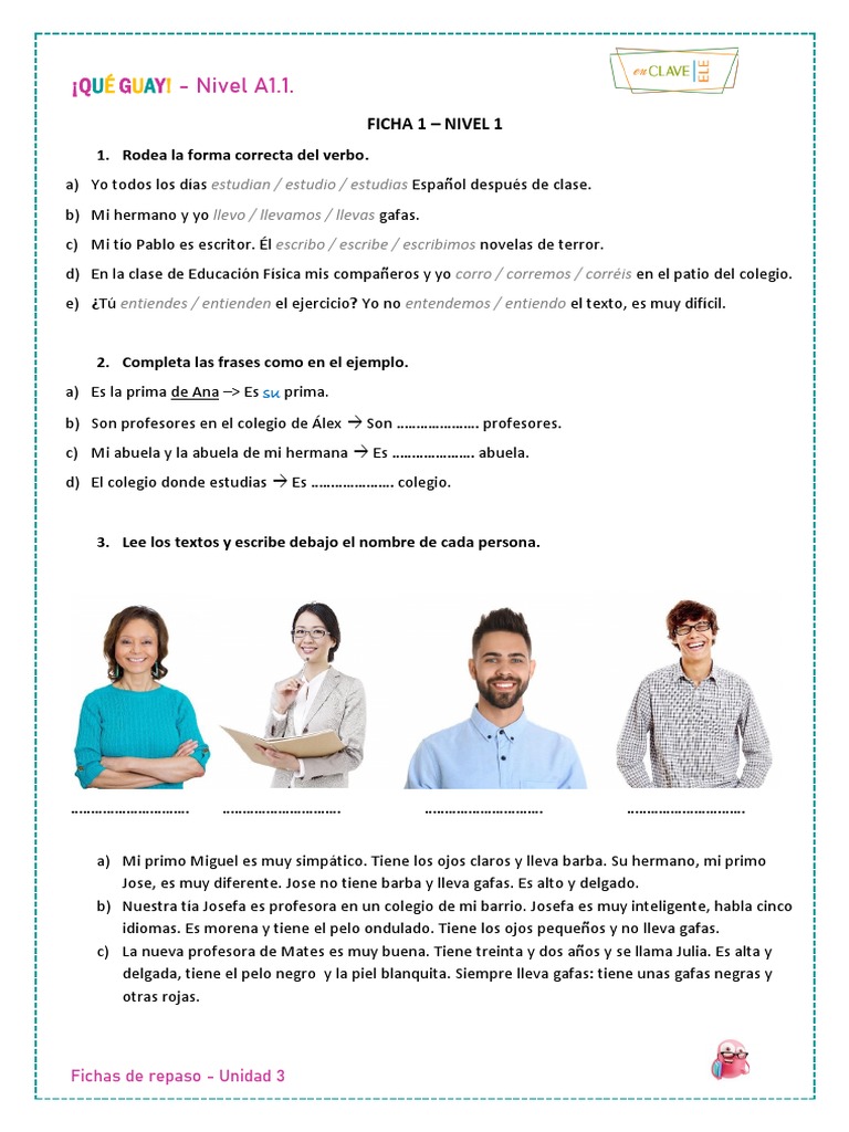 Fichas de Español A1.1: Unidad 3 | PDF | Artes del Lenguaje y ...