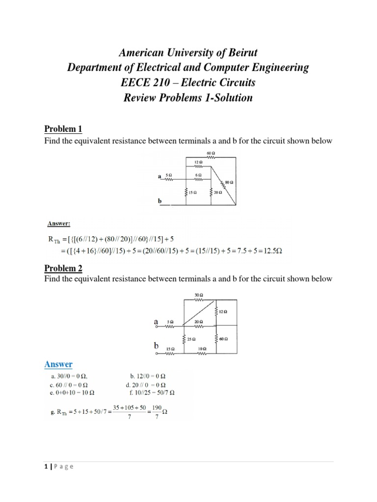 Review Problems 1 - Simple Resistive Circuits - Solution | PDF ...