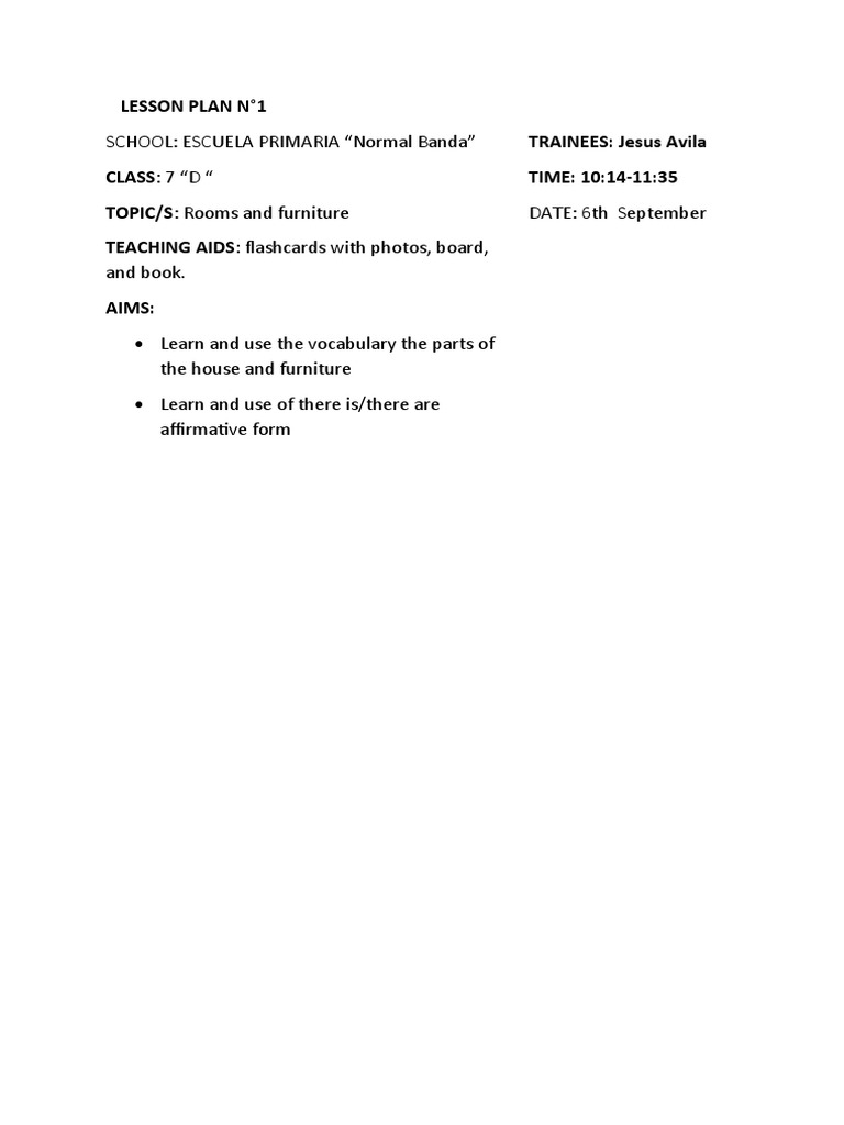 LESSON PLAN 2 Rooms and Furniture | PDF | Interior Design | Home