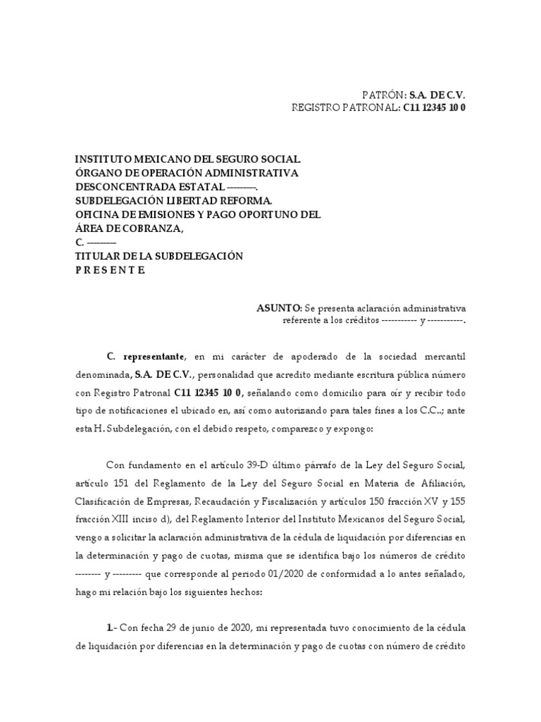 Aclaración Administrativa IMSS 2020 | PDF