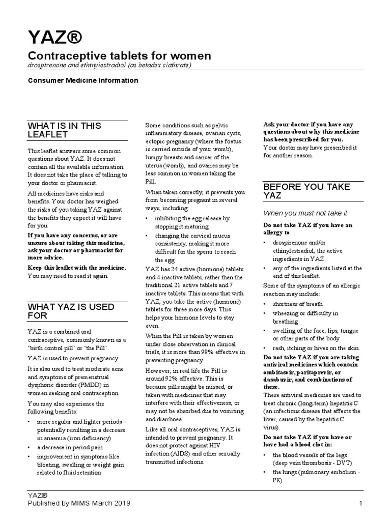 Contraceptive Tablets For Women: What Is in This Leaflet | Download ...