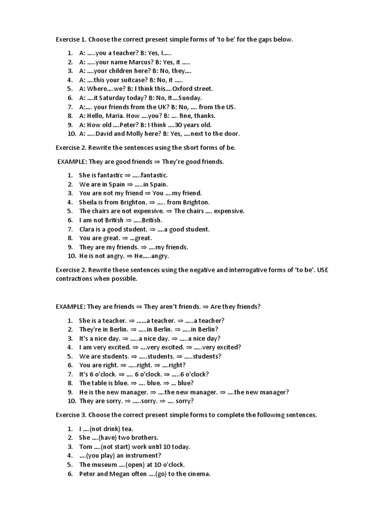 Exercises (Present Simple) | PDF