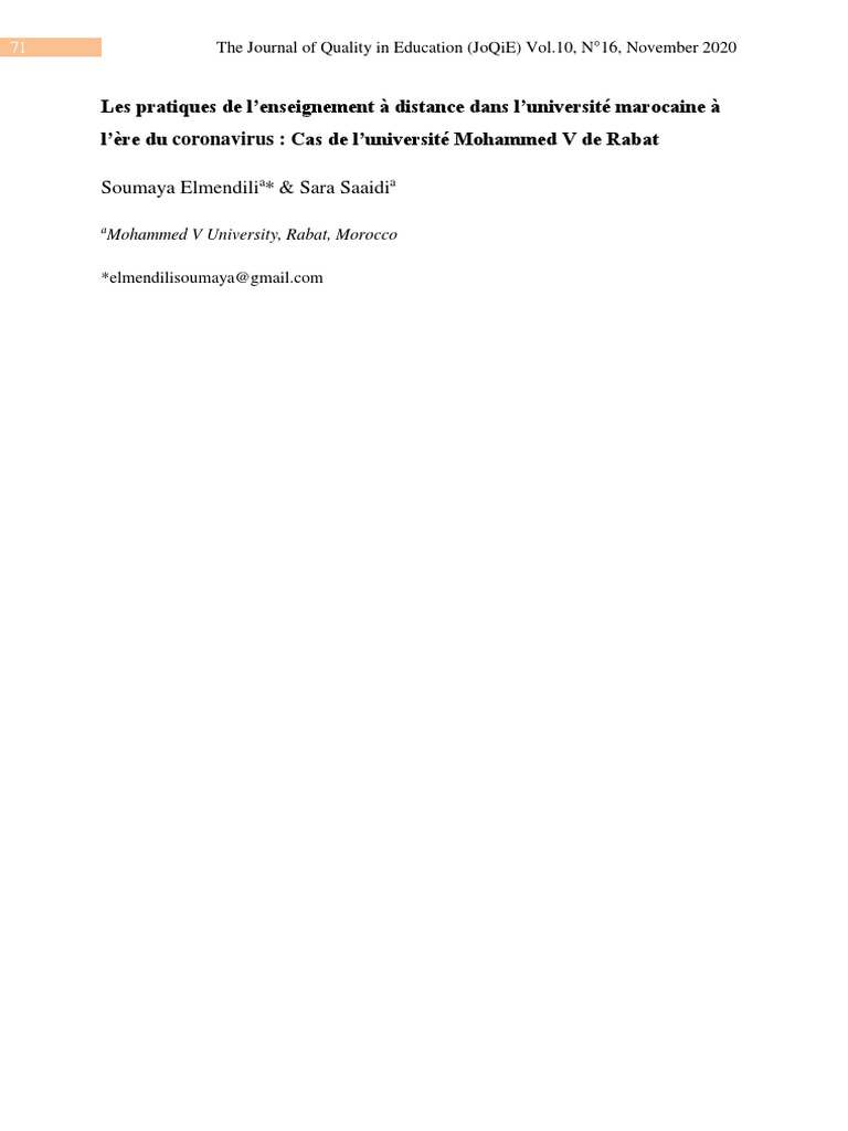 EAD au Maroc : UM5R face au Covid-19 | PDF | Formation à distance ...