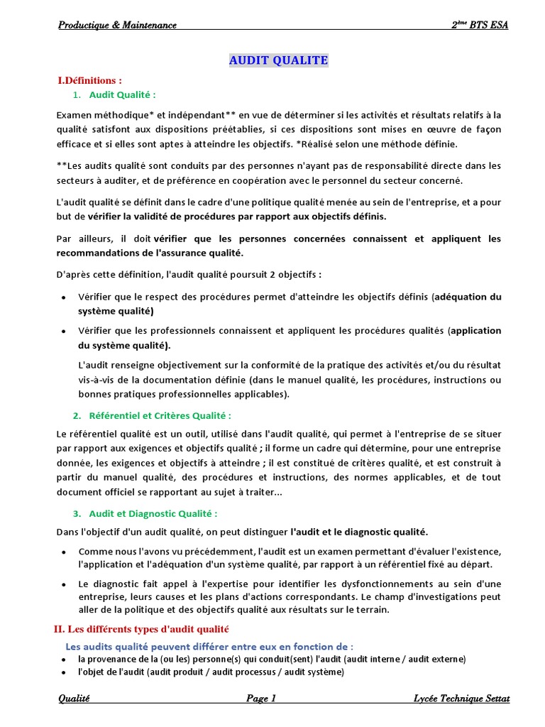 Audit Qualite | PDF | Audit | Business