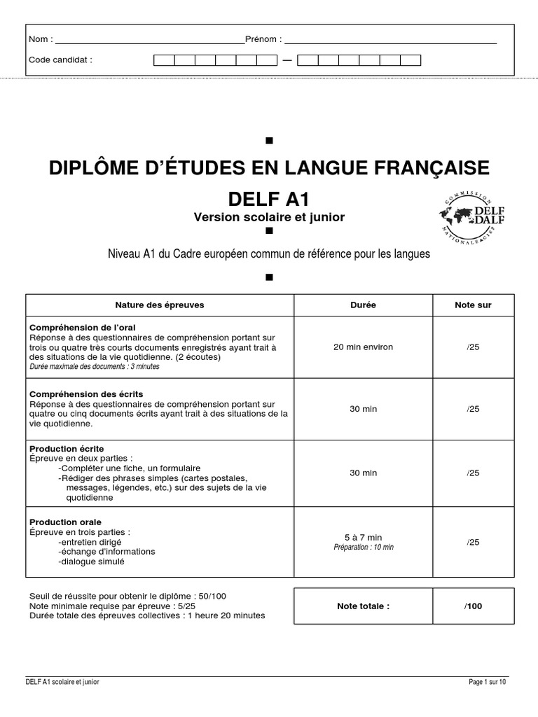 DELF A1 : Test pour Jeunes Élèves | PDF | Business